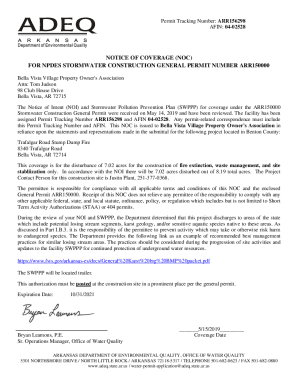 Fillable Online NOTICE OF COVERAGE (NOC) FOR NPDES STORMWATER ...