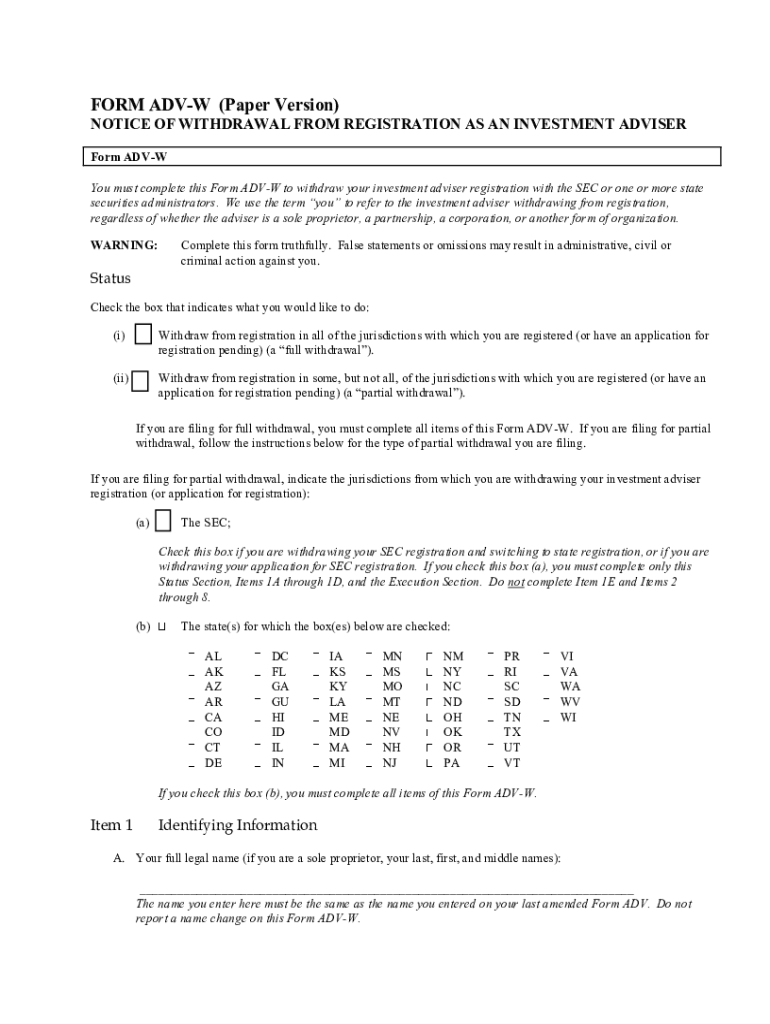 Fillable Online Form ADV and Investment Advisers Act Rules, 60417-60575 ...