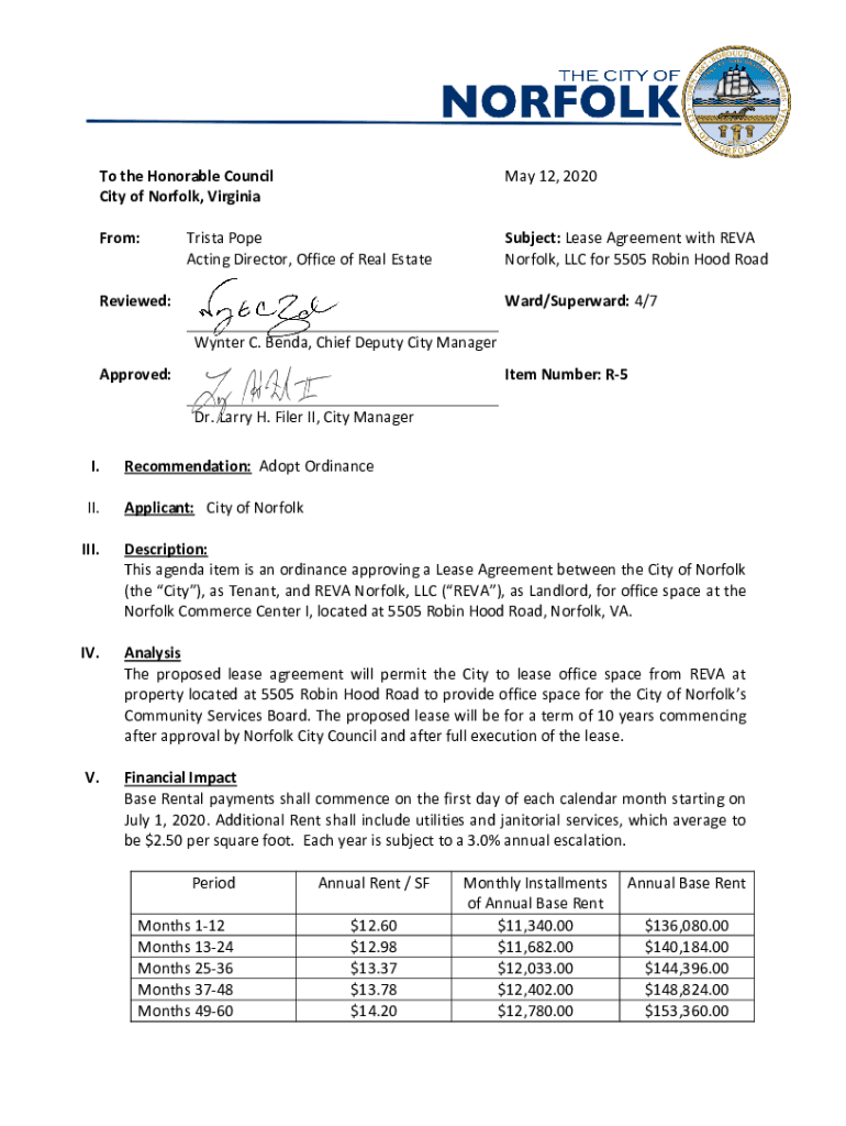 Fillable Online Ordinance 1654 - 5505 Robin Hood Road Lease Fax Email ...