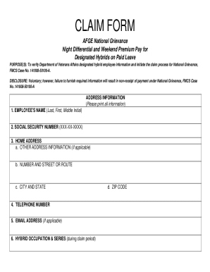 Fillable Online CLAIM FORM - AFGE Fax Email Print - pdfFiller