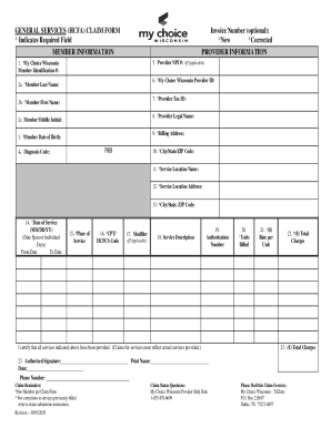 Fillable Online GENERAL SERVICES (HCFA) CLAIM FORM Invoice Number ...