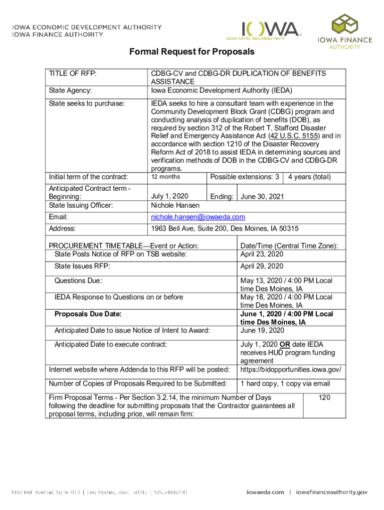Fillable Online TITLE OF RFP: CDBG-CV and CDBG-DR DUPLICATION OF ...