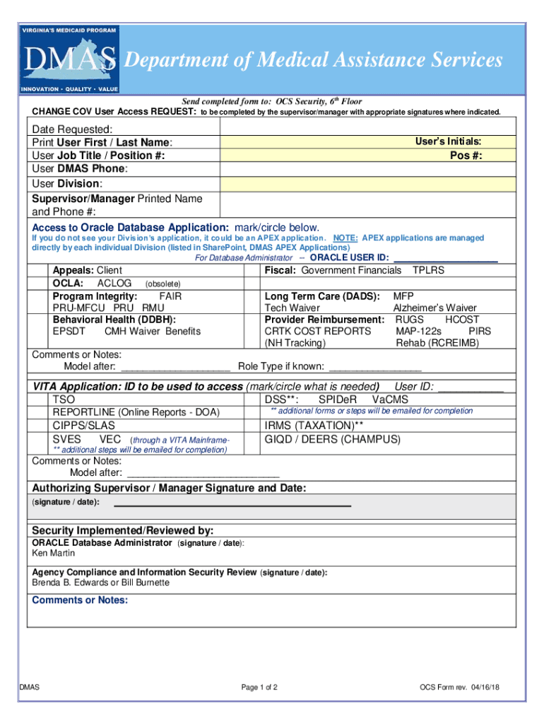 Fillable Online INSTRUCTIONS: HOW TO FILL OUT THE DMAS VaMMIS SECURITY ...