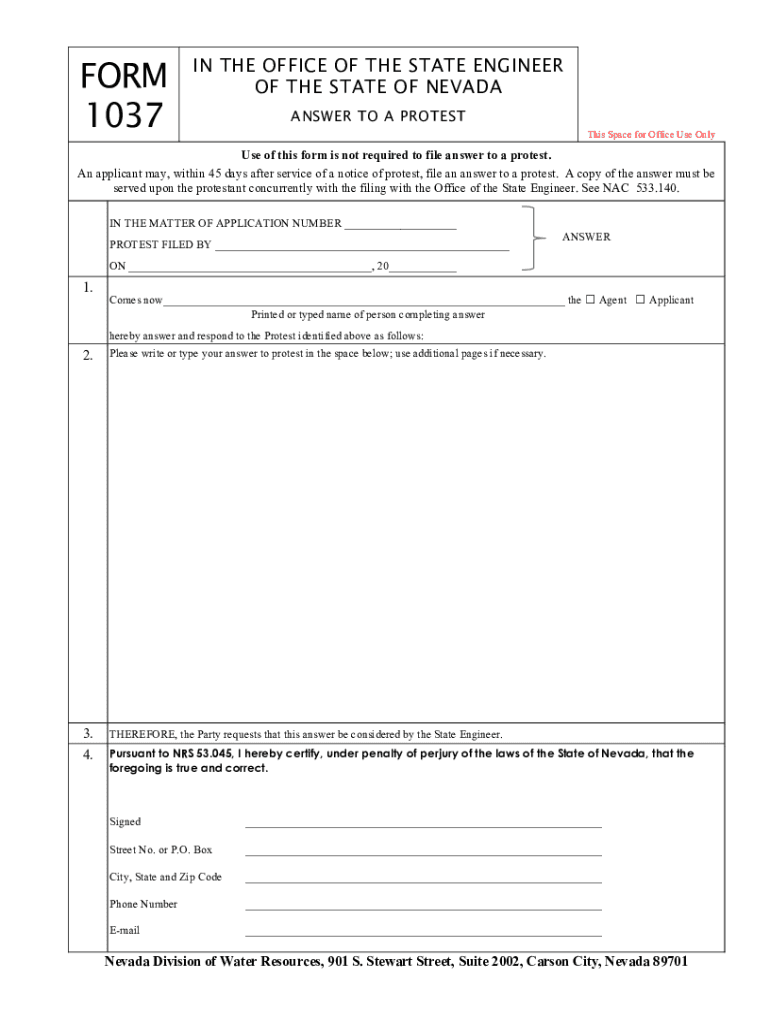 Fillable Online water nv FORM 1037 Fax Email Print - pdfFiller