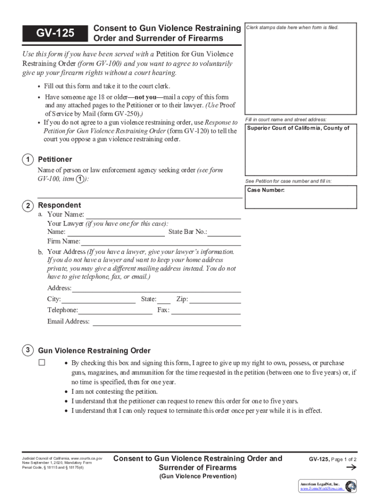 Fillable Online Form GV-125 Download Fillable PDF or Fill Online ...