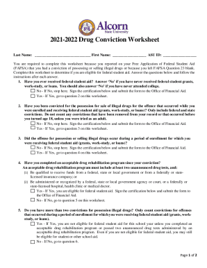 Fillable Online 2021-2022 Drug Conviction Worksheet - Delta State ...