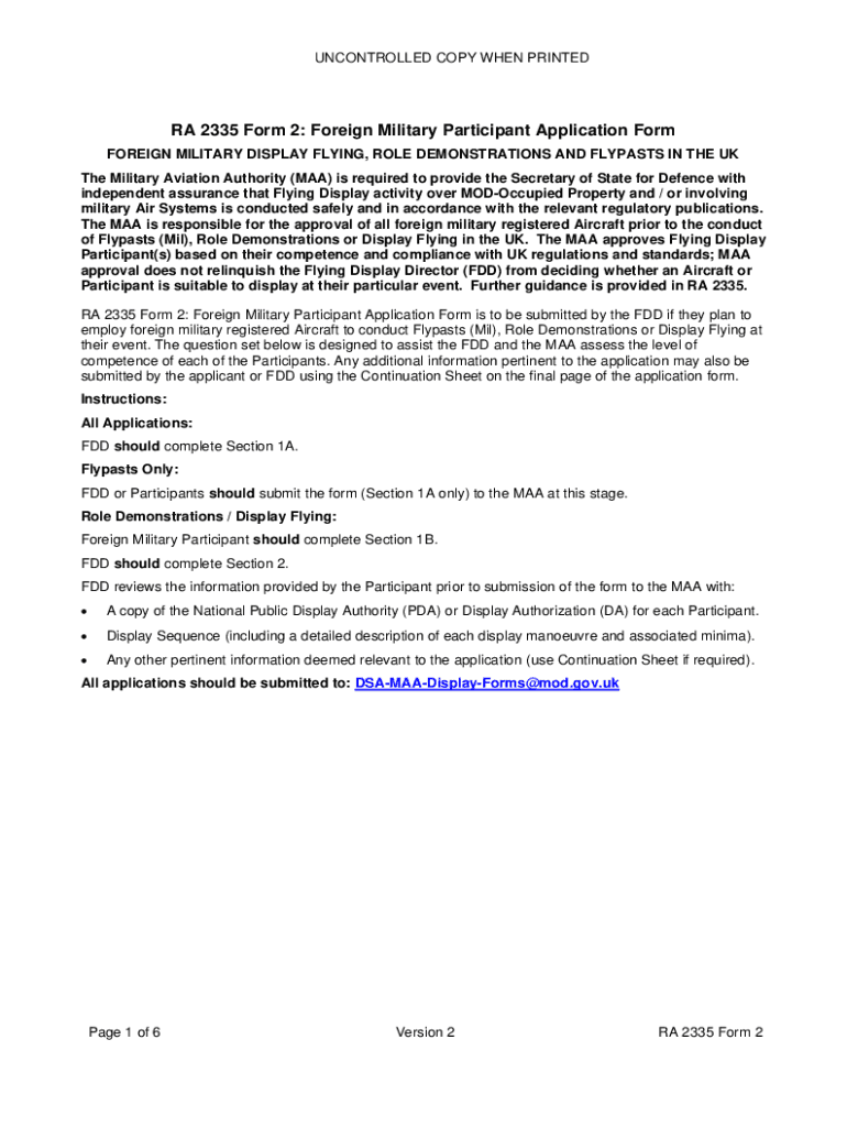Fillable Online RA 2335 Form 2: Foreign Military Participant ...