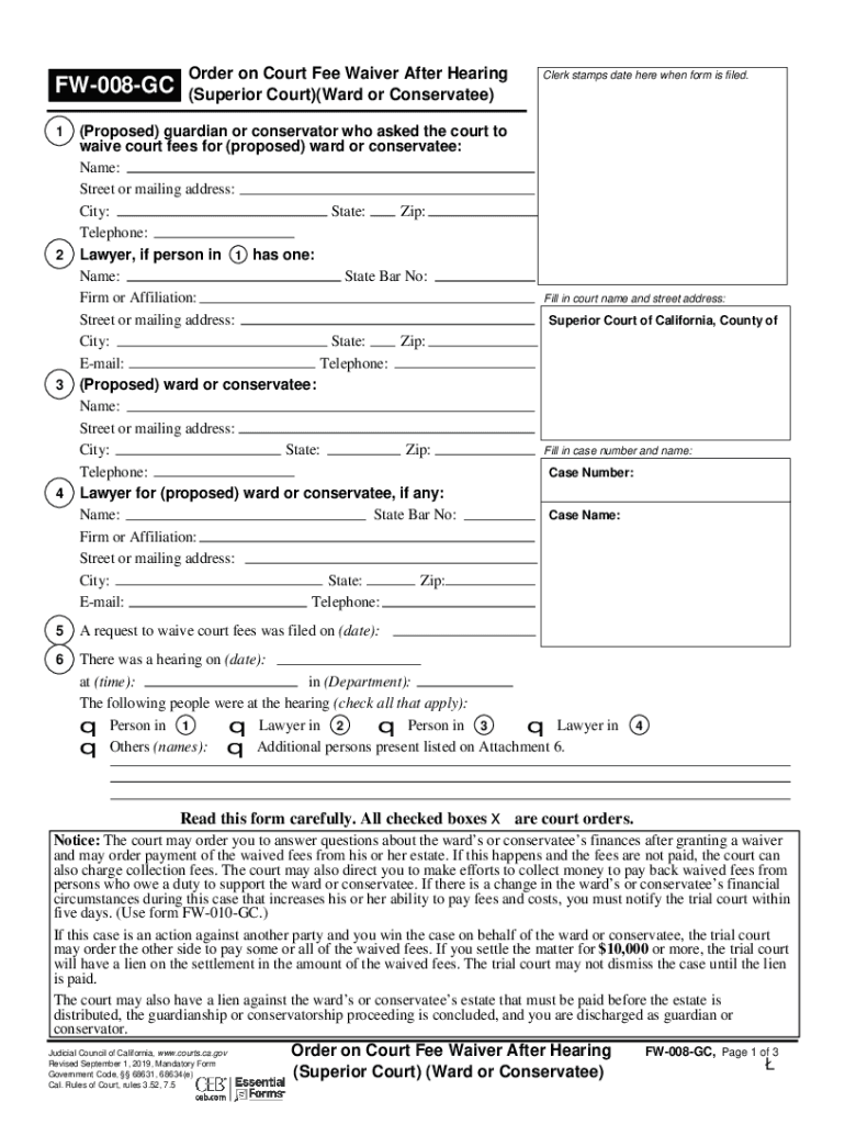 Fillable Online FW-008-GC Clerk stamps date here when form is filed ...