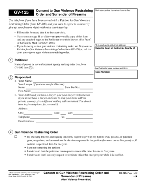 Fillable Online GV-125 Consent to Gun Violence Restraining Order and ...