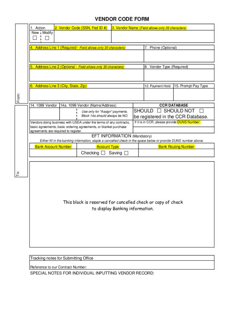 Fillable Online VENDOR CODE FORM - in.nau.edu Fax Email Print - pdfFiller