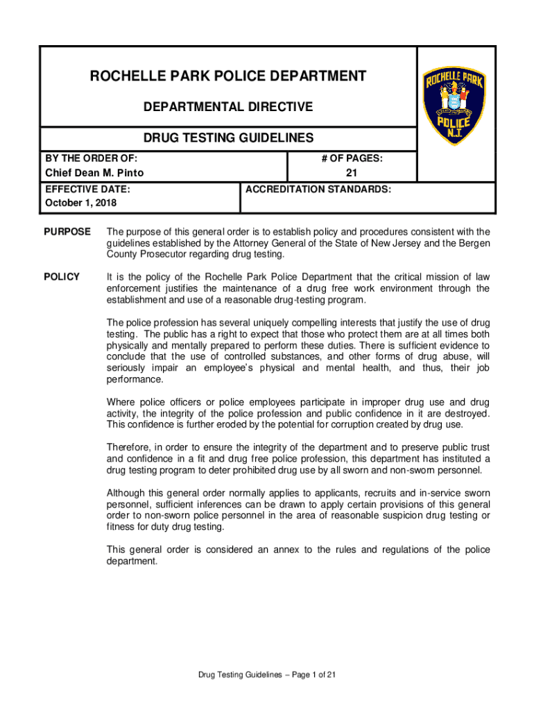 Fillable Online ROCHELLE PARK POLICE DEPARTMENT DEPARTMENTAL DIRECTIVE ...