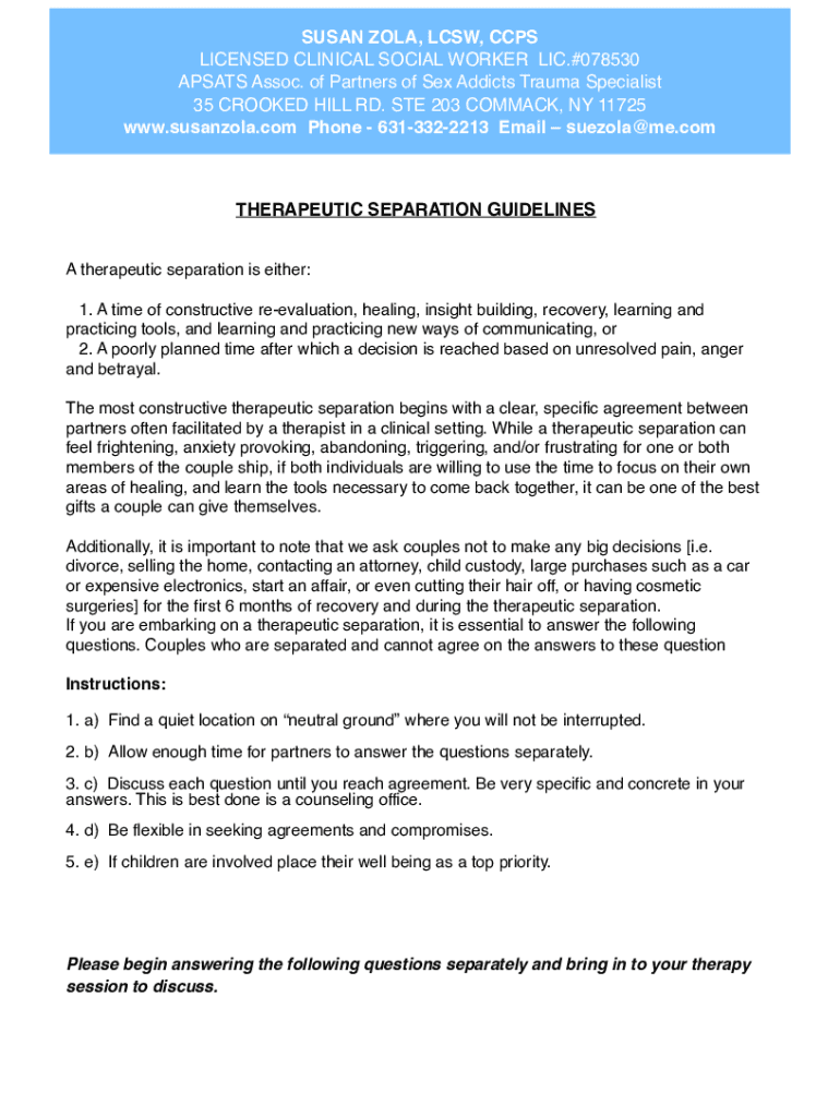Fillable Online SUSAN ZOLA, LCSW, CCPS LICENSED CLINICAL SOCIAL WORKER ...