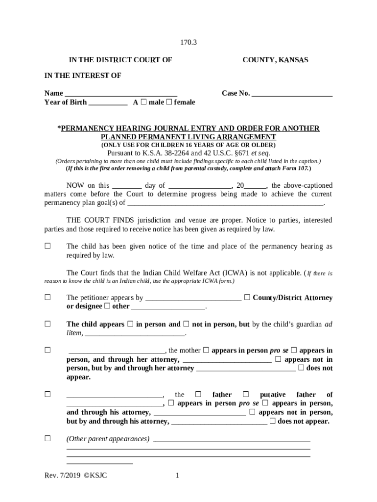 *PERMANENCY HEARING JOURNAL ENTRY AND ORDER FOR ANOTHER PLANNED ...