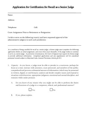 Fillable Online Application for Certification for Recall as a Senior ...