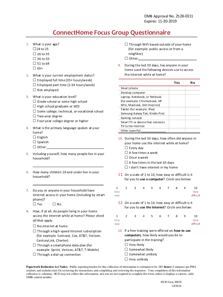 Fillable Online ConnectHome Focus Group Questionnaire Fax Email Print ...