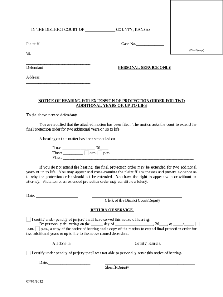 PERSONAL SERVICE ONLY SUMMONS AND NOTICE OF HEARING FOR ... Doc Template | pdfFiller