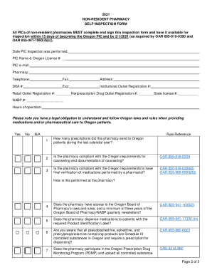 Fillable Online 2021 NON-RESIDENT PHARMACY SELF- INSPECTION FORM Fax ...