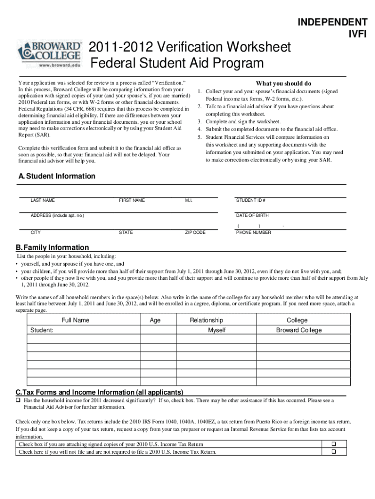 Fillable Online 20212022 verification worksheet federal student aid programs Fax Email Print ...