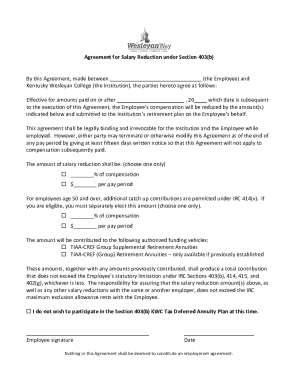 Fillable Online intranet kwc Agreement for Salary Reduction Under ...
