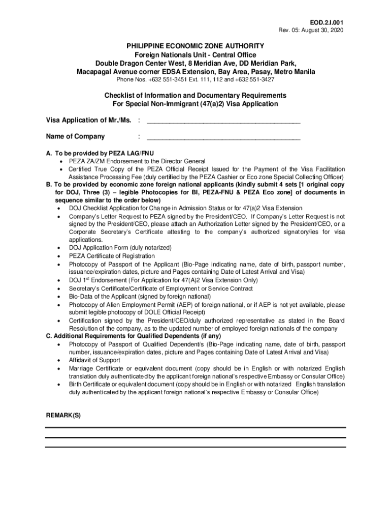 Fillable Online PHILIPPINE ECONOMIC ZONE AUTHORITY Foreign Nationals ...
