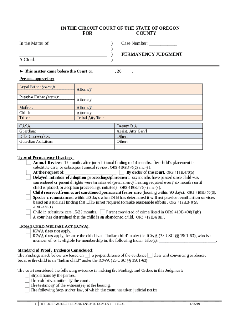 Permanency Judgment (Pilot)Printable Doc Template | pdfFiller