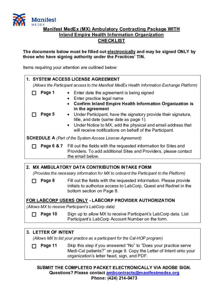 Fillable Online Manifest MedEx (MX) Ambulatory Contracting Package WITH ...