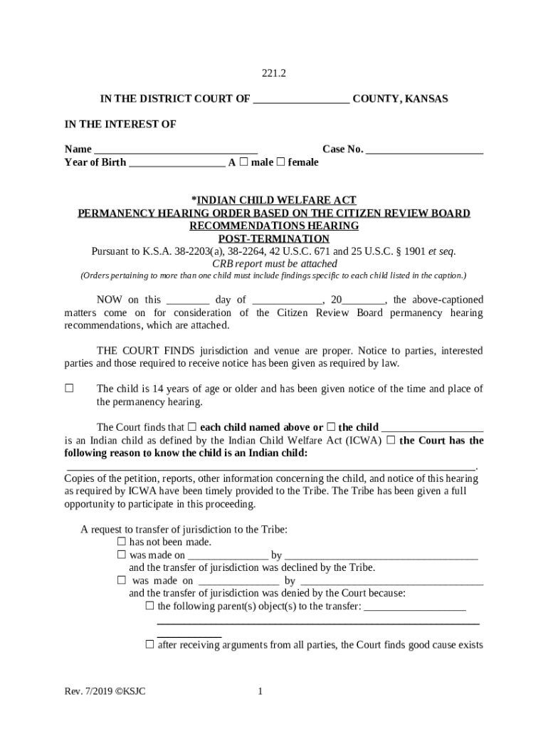 PERMANENCY HEARING ORDER POST-TERMINATION BASED ON THE ... Doc Template ...