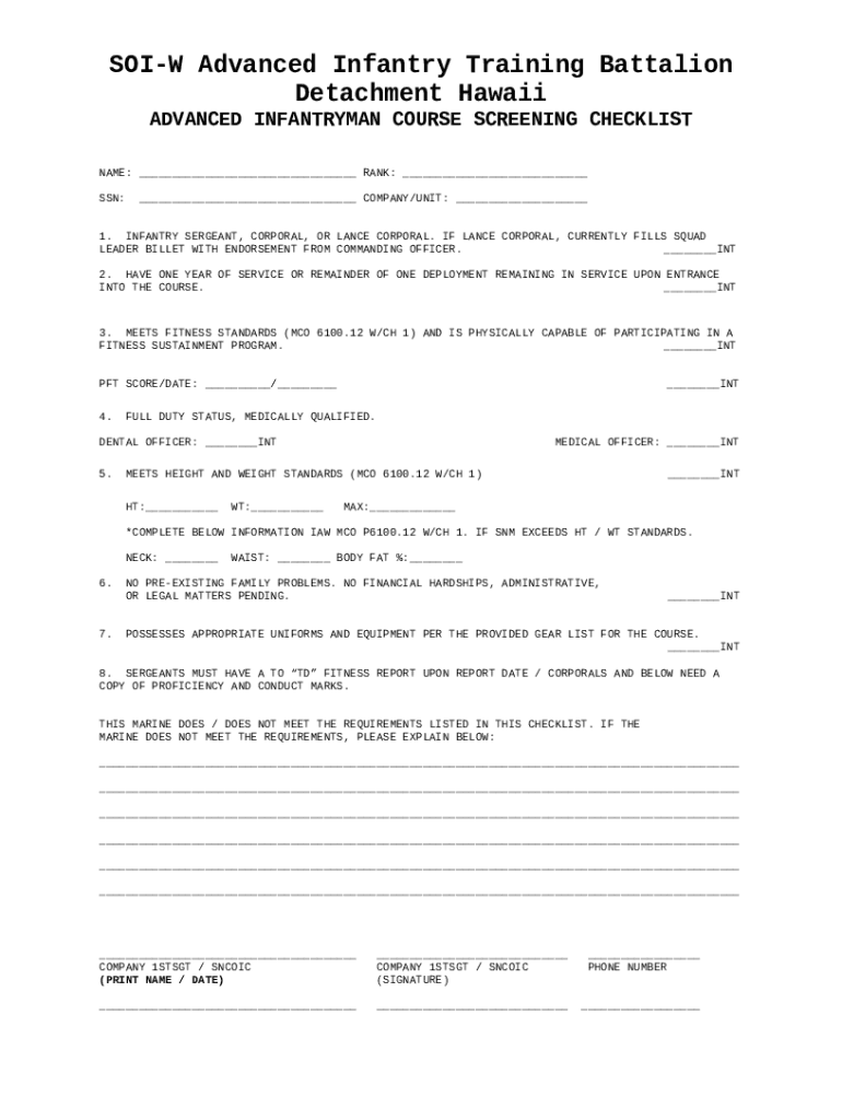 SOI-W Advanced Infantry Training Battalion Doc Template | pdfFiller