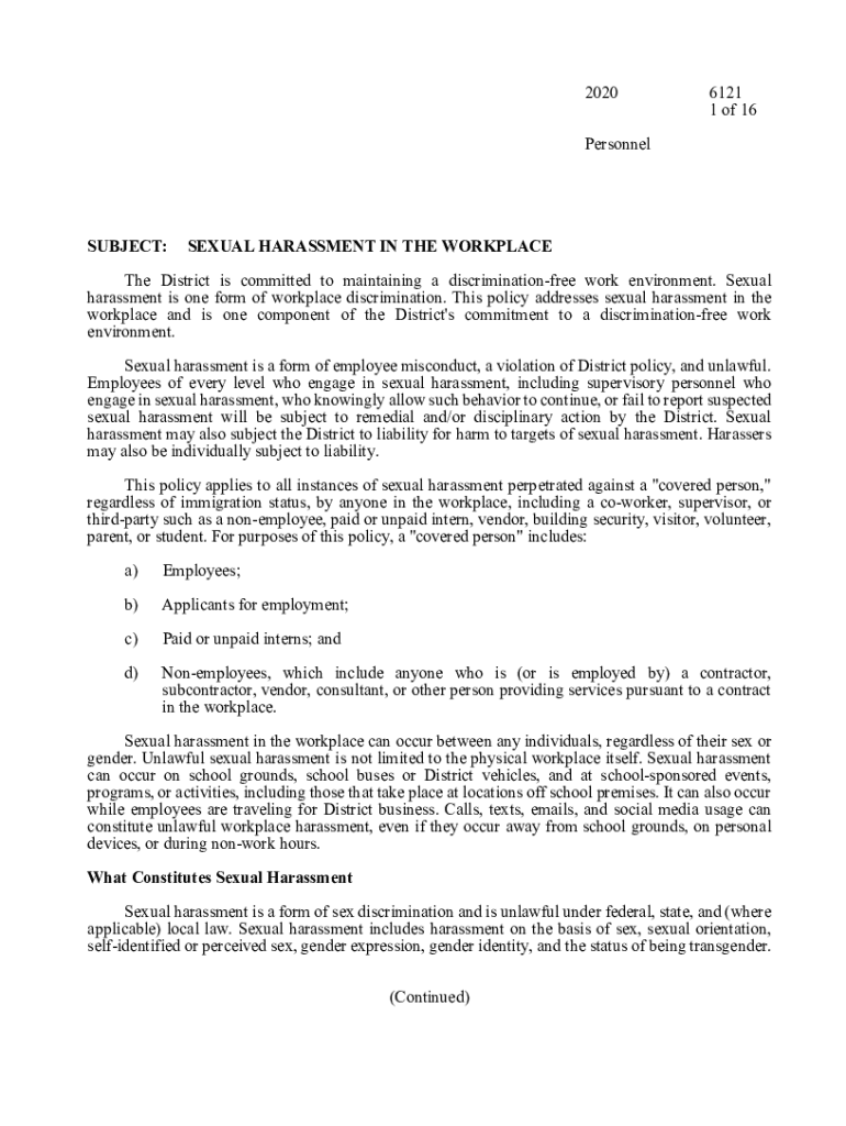 Fillable Online 2020 6121 - Personnel - Sexual Harassment in the ...