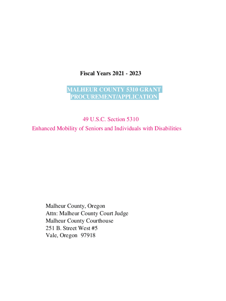 Fillable Online Request For Proposals Federal 49 USC Section 5310 ...