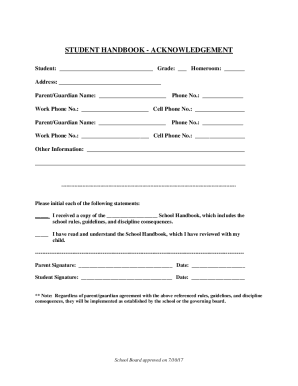 Fillable Online STUDENT HANDBOOK - ACKNOWLEDGEMENT Fax Email Print ...