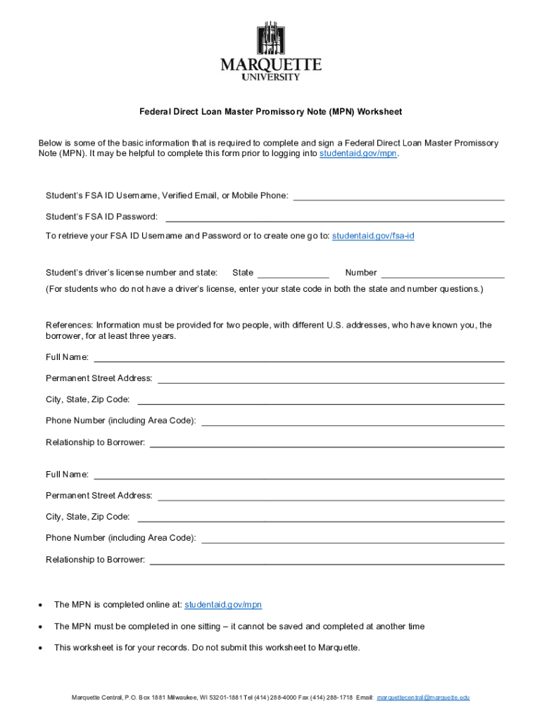 Fillable Online Federal Direct Loan Master Promissory Note (MPN ...