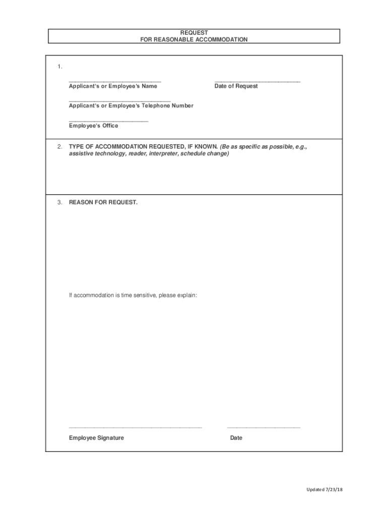 Fillable Online SAMPLE: Reasonable Accommodation Request Letter ... Fax ...