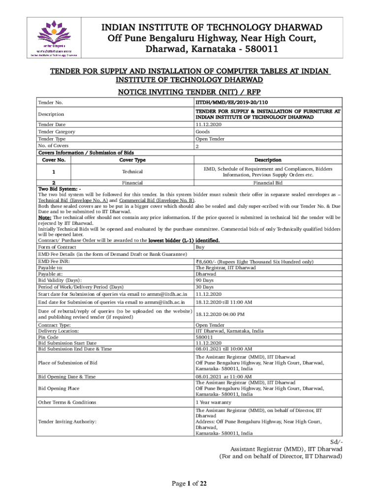 Fillable Online Tender Document for Supply & Installation of Computer ...