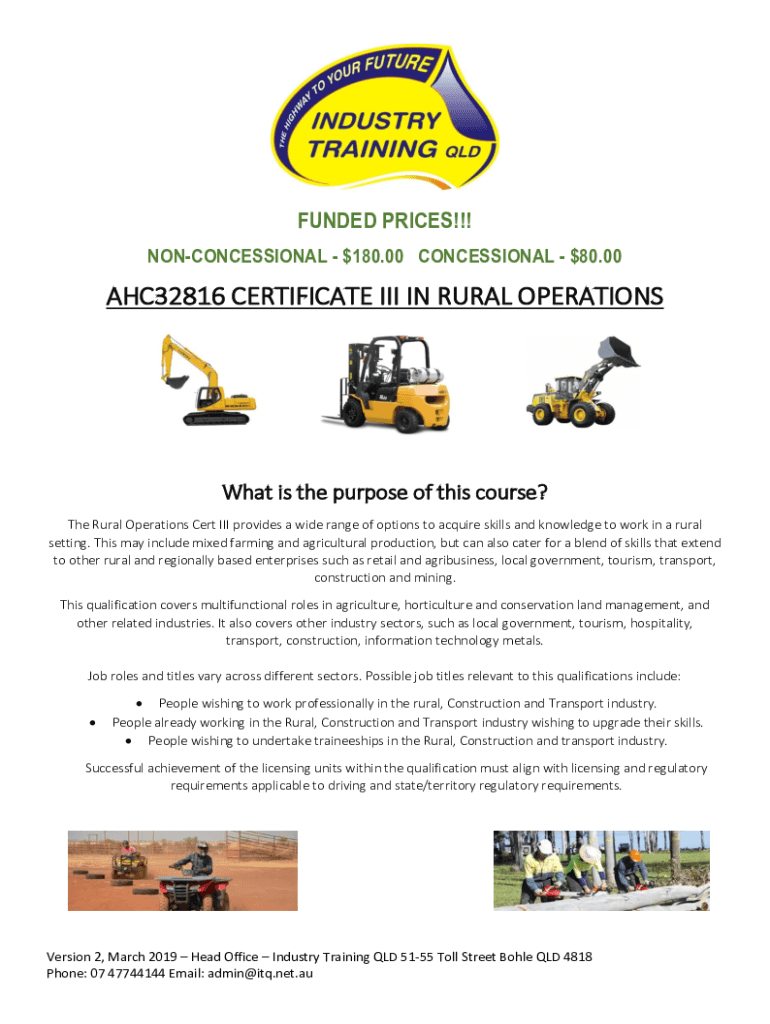 Fillable Online CERTIFICATE III IN RURAL OPERATIONS - Industry Training ...