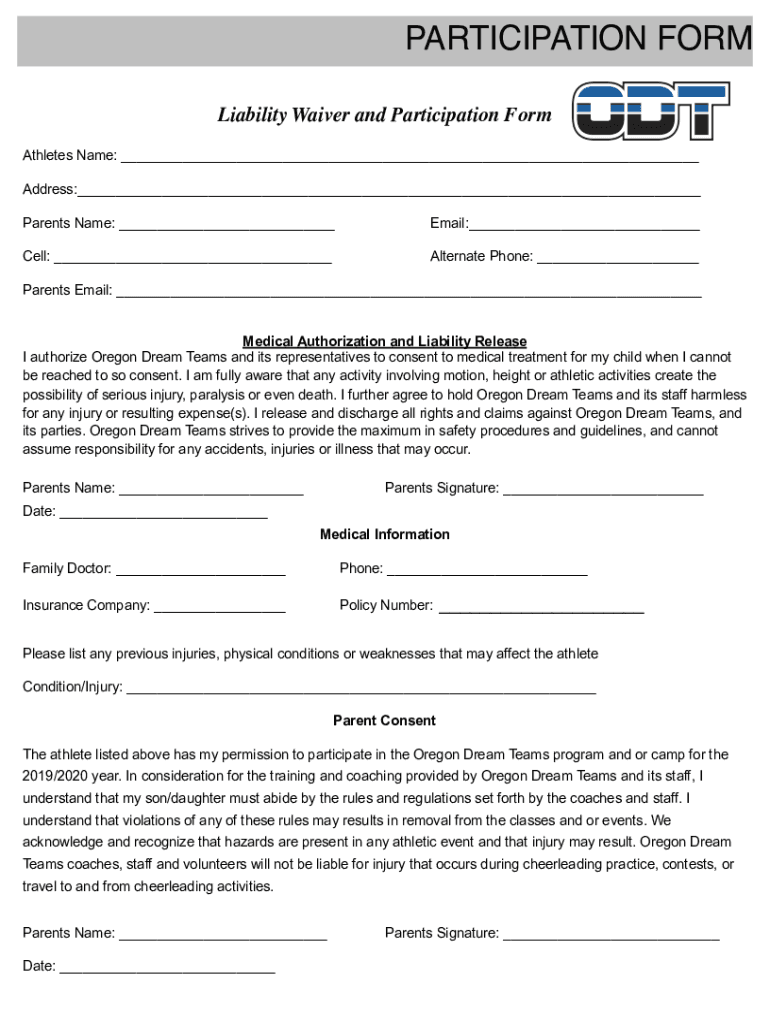 Fillable Online Liability Waiver and Participation Form Fax Email Print ...