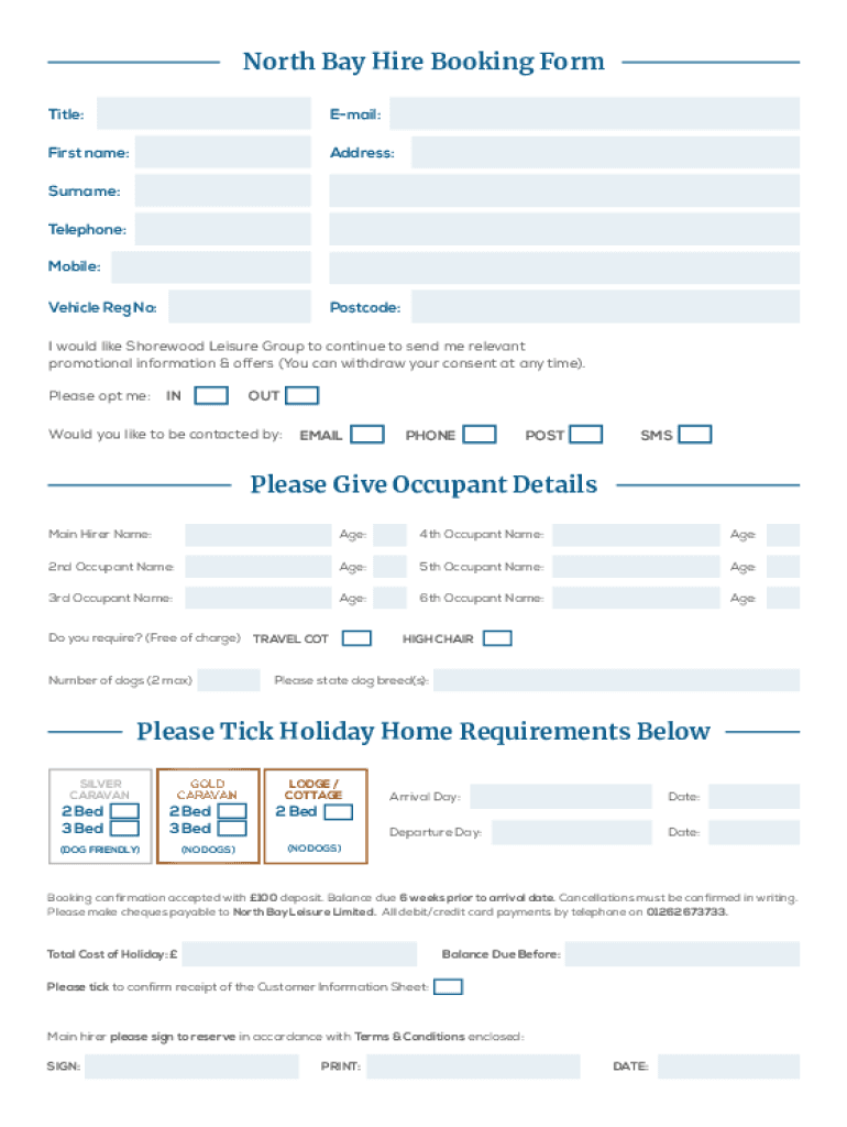 Fillable Online Please Give Occupant Details - North Bay Coastal Park ...