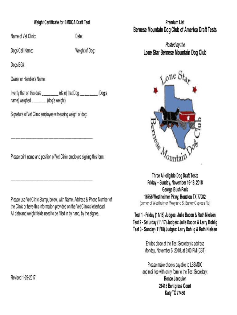 Fillable Online Weight Certificate for BMDCA Draft Test Bernese ...