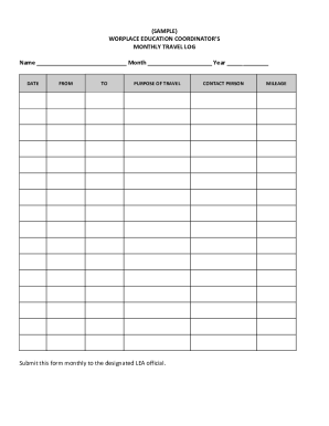 Fillable Online Travel Log Template , Sample, Format, Example Fax Email ...