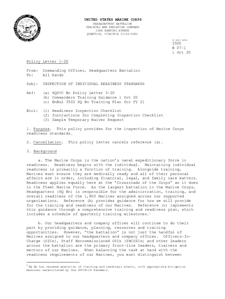 Fillable Online UNITED STATES MARINE CORPS - Training and Education ...