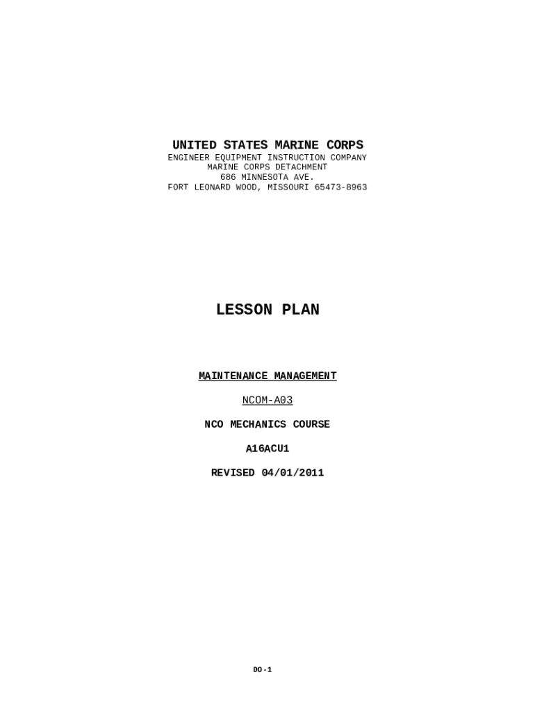 LESSON PLAN - United States Marine Corps Doc Template | pdfFiller