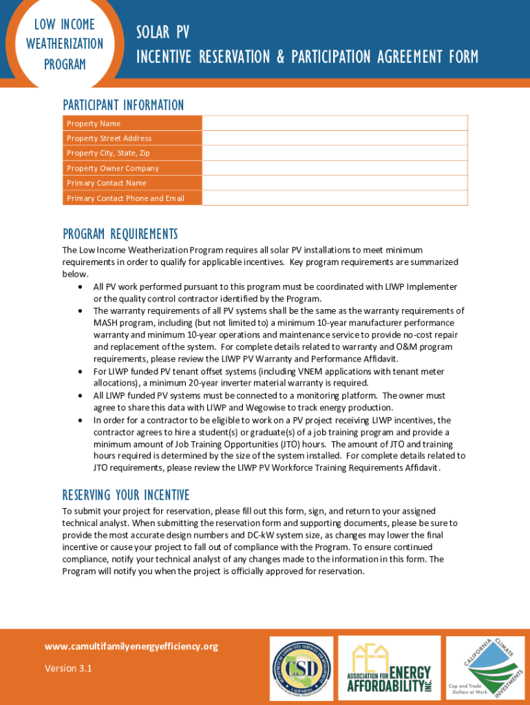 Fillable Online INCENTIVE RESERVATION & PARTICIPATION AGREEMENT FORM Fax Email Print - pdfFiller