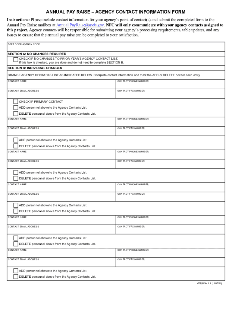 Fillable Online 2021 Annual Pay Raise Agency Contact Information Form ...