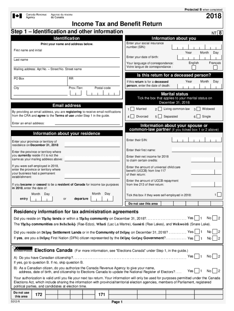 Fillable Online 5012-R Income Tax and Benefit Return - Version for Northwest Territories (NT ...