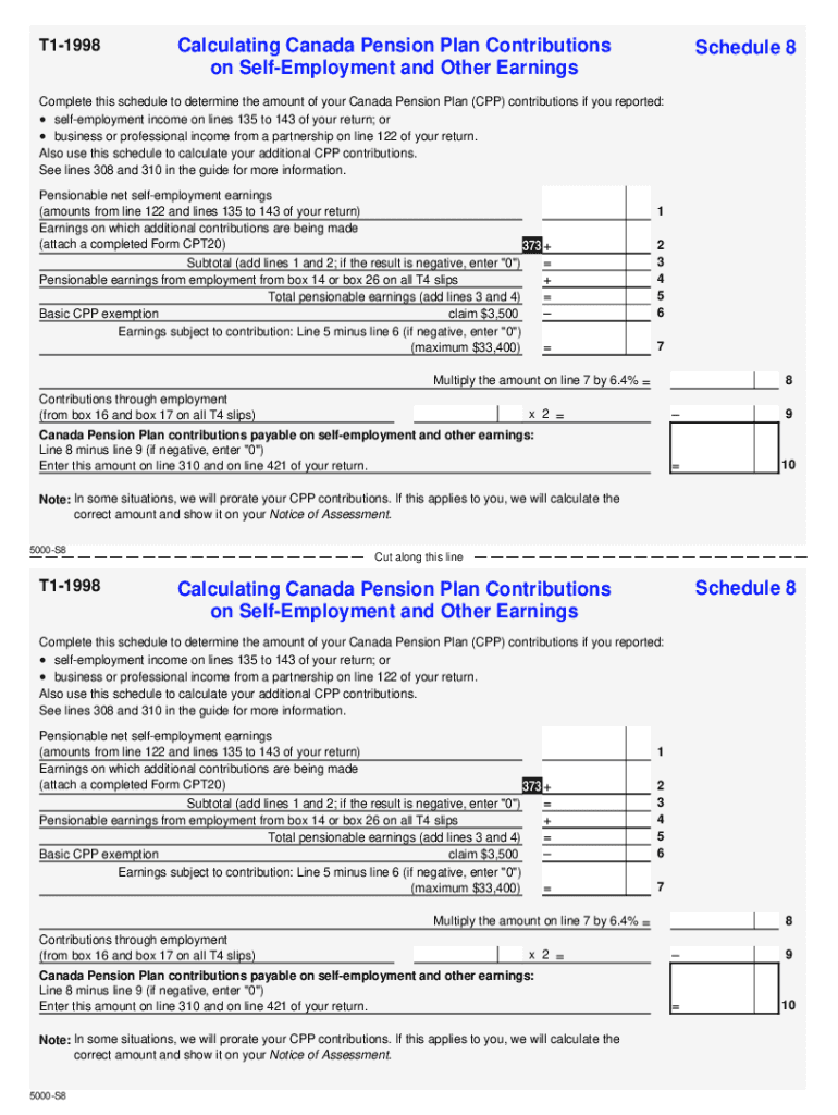 Fillable Online 5000-S8 T1 General 1998 Schedule 8 - Common (Except ...