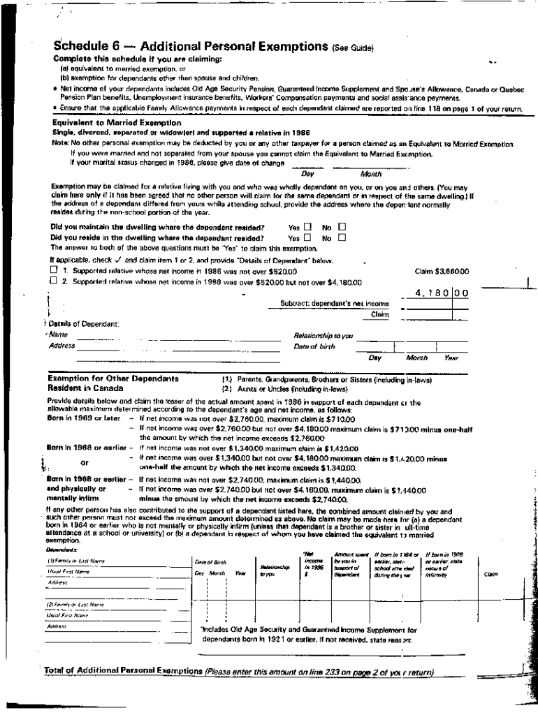 Fillable Online 5004-S6 Schedule 6 - New Brunswick - T1 General 1986 ...