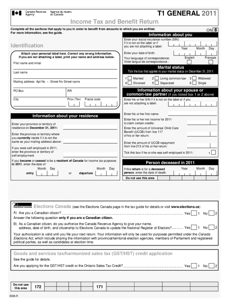 Fillable Online 5006-R T1 General 2011 - Income Tax and Benefit Return ...