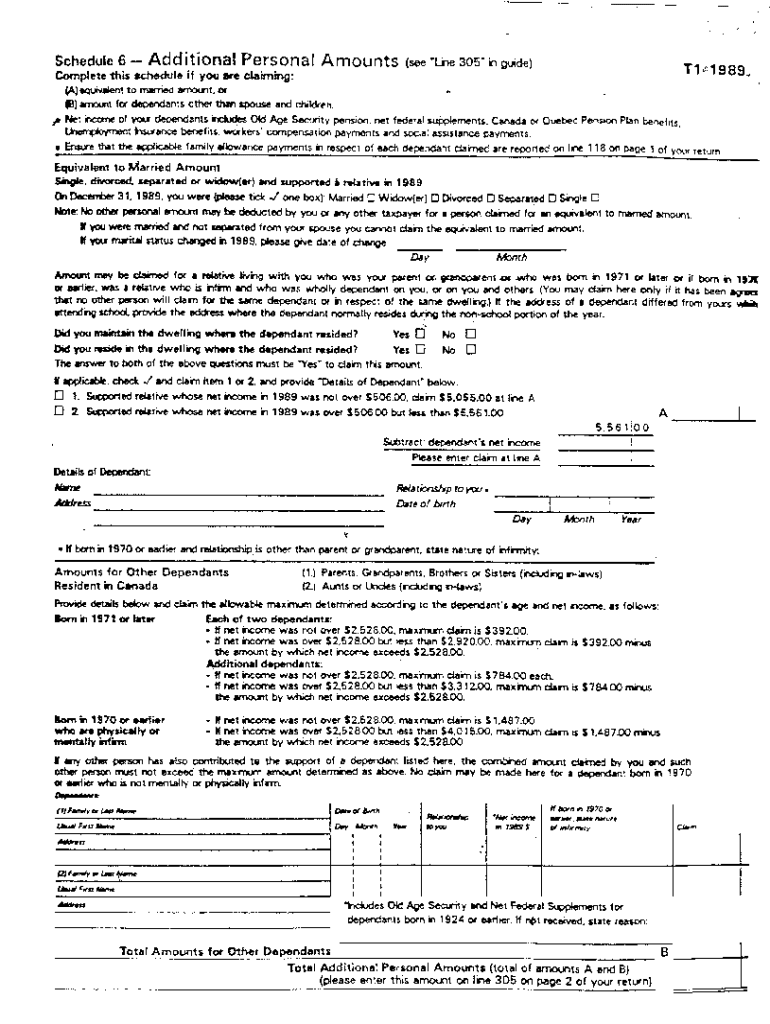 Fillable Online 5004-S6 Schedule 6 - New Brunswick - T1 General 1989 ...