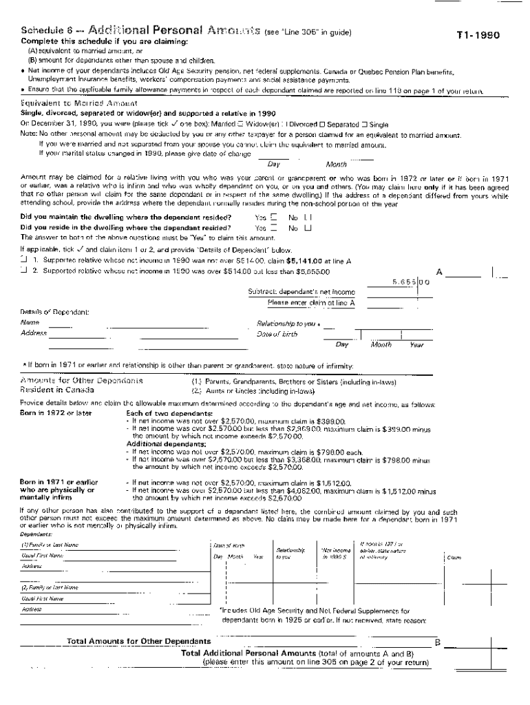 Fillable Online 5004-S6 Schedule 6 - New Brunswick - T1 General 1990 ...
