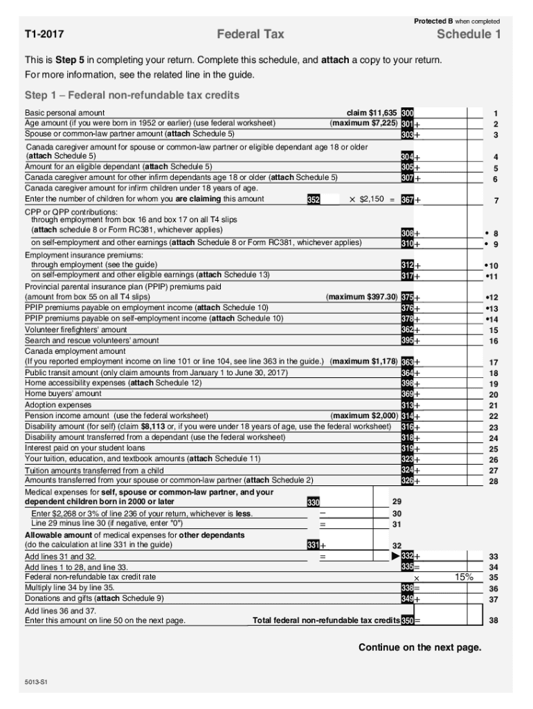 Fillable Online 5013-S1 T1 General 2017 - Schedule 1 for Non-Residents ...